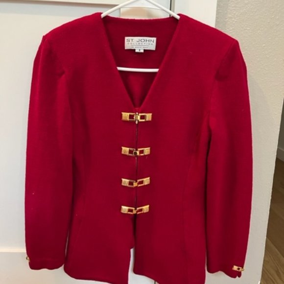 St. John | Jackets & Coats | St John Red Suit Excellent Condition ...